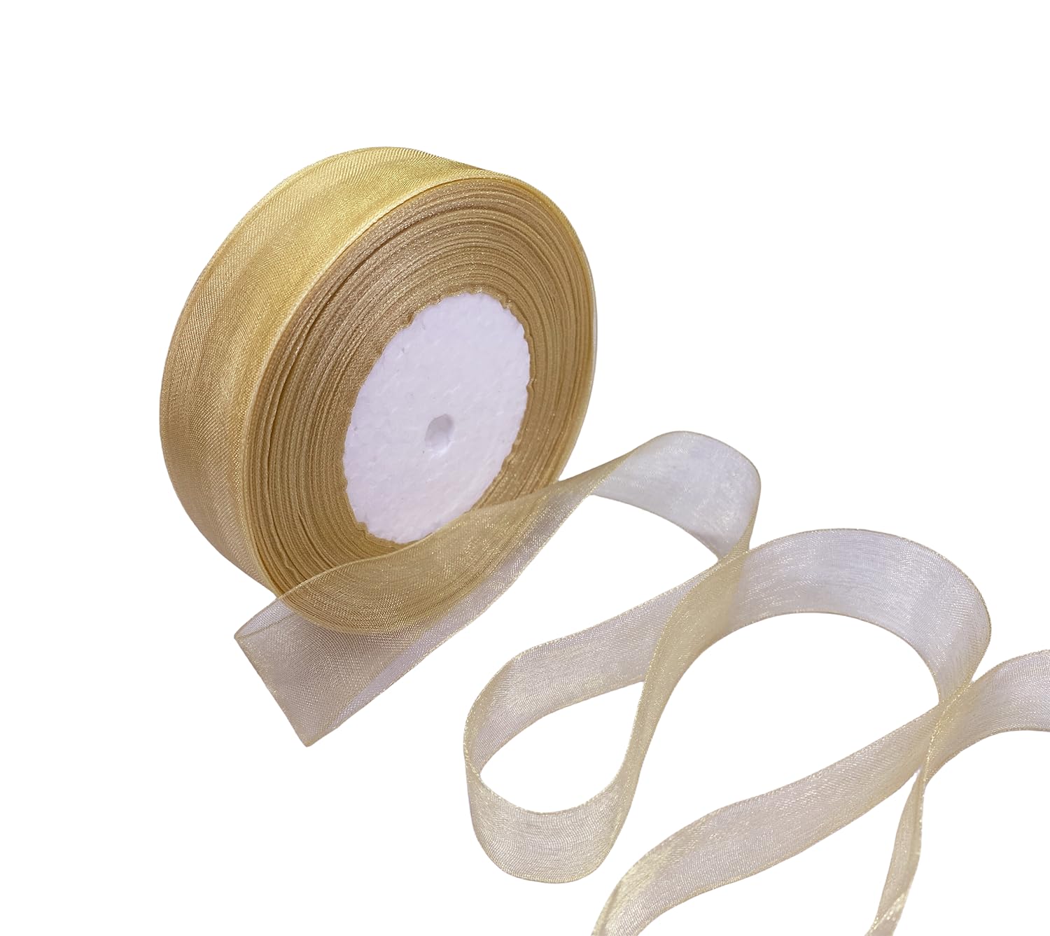 BEAUTOPE 1 Inch 50 Yards Sheer Organza Ribbon Chiffon Ribbon for Gift Wrapping Wedding Bouquet Crafts (Gold)
