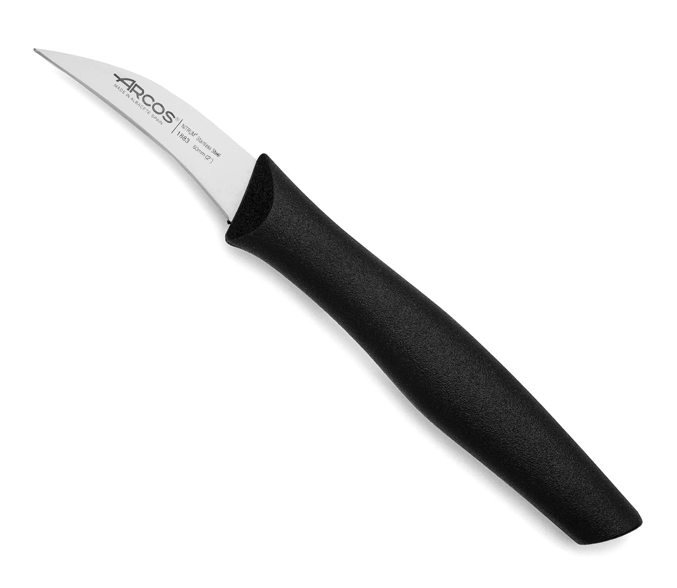ARCOS Bird's Beak Paring Knife 2 Inch Stainless Steel. Professional Kitchen Knife for Cut, Peel and Clean Food. Ergonomic Polypropylene Handle and 60 mm Blade. Series Nova. Color Black.