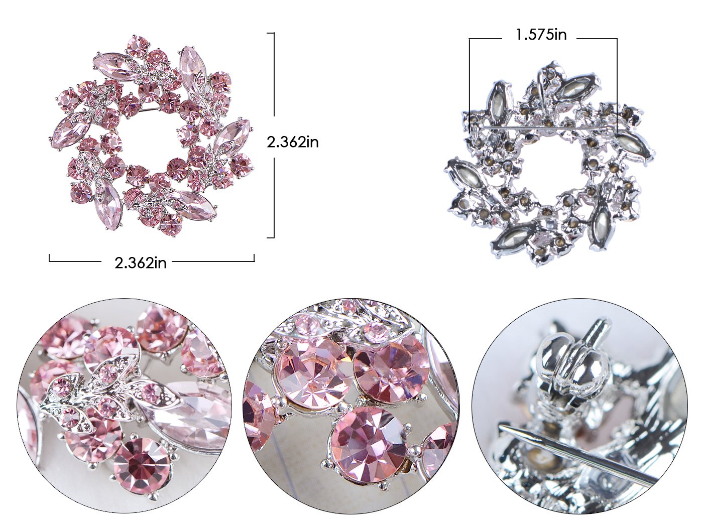 Alilang Womens Diamond Inspired Floral Wreath Holiday Christmas Old Fashion Brooch Pin, Pink