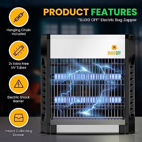 BUGGOFF Black Modern Indoor Electric Bug Zapper, 2000 SQFT Coverage, 3500 Volts of Stunning Power, 40 Watts, Kills Mosquitos Gnats, Flys & More. 10 Year Warranty, X2 Free Replacment Bulbs