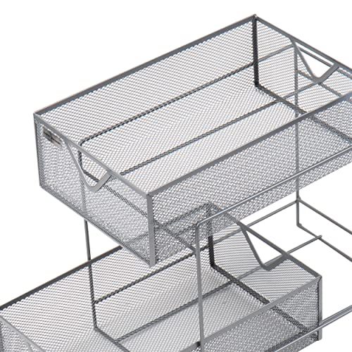 Mind Reader 2 Tier Metal Mesh Storage Baskets Organizer, Home, Office, Kitchen, Bathroom, Silver