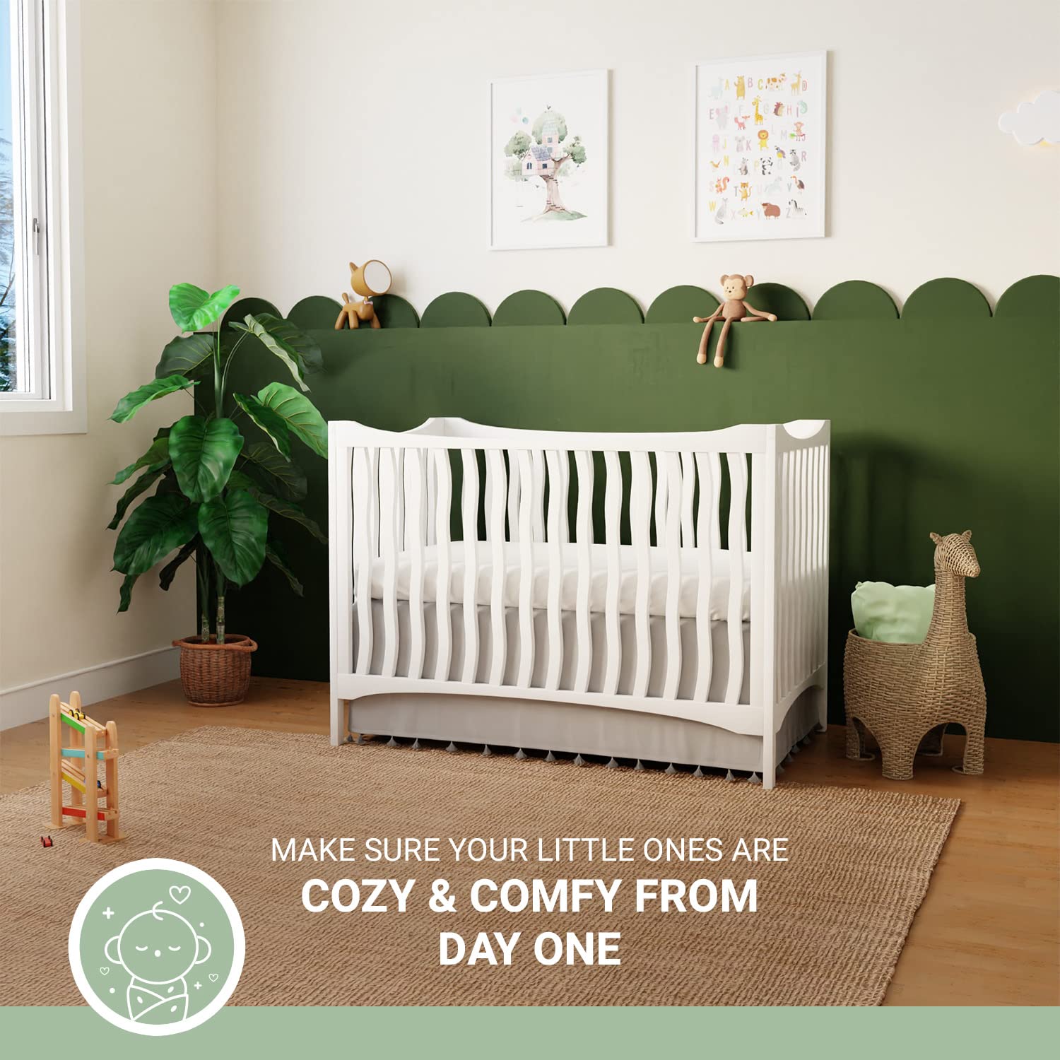 Tadpoles Crib Skirt with Tassel | 28" x 52" with a 14" Drop | Made of 100% Softly Brushed Microfiber Polyester | Easy to Care for | Soft, Smooth, Breathable & Durable | Ideal for Babies | Grey