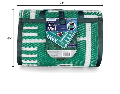Camco 5'x 6-1/2' Handy Mat with Strap | Ideal for picnics, Beaches, RVing and outings | Weather-Proof | Football Field Print (42819)