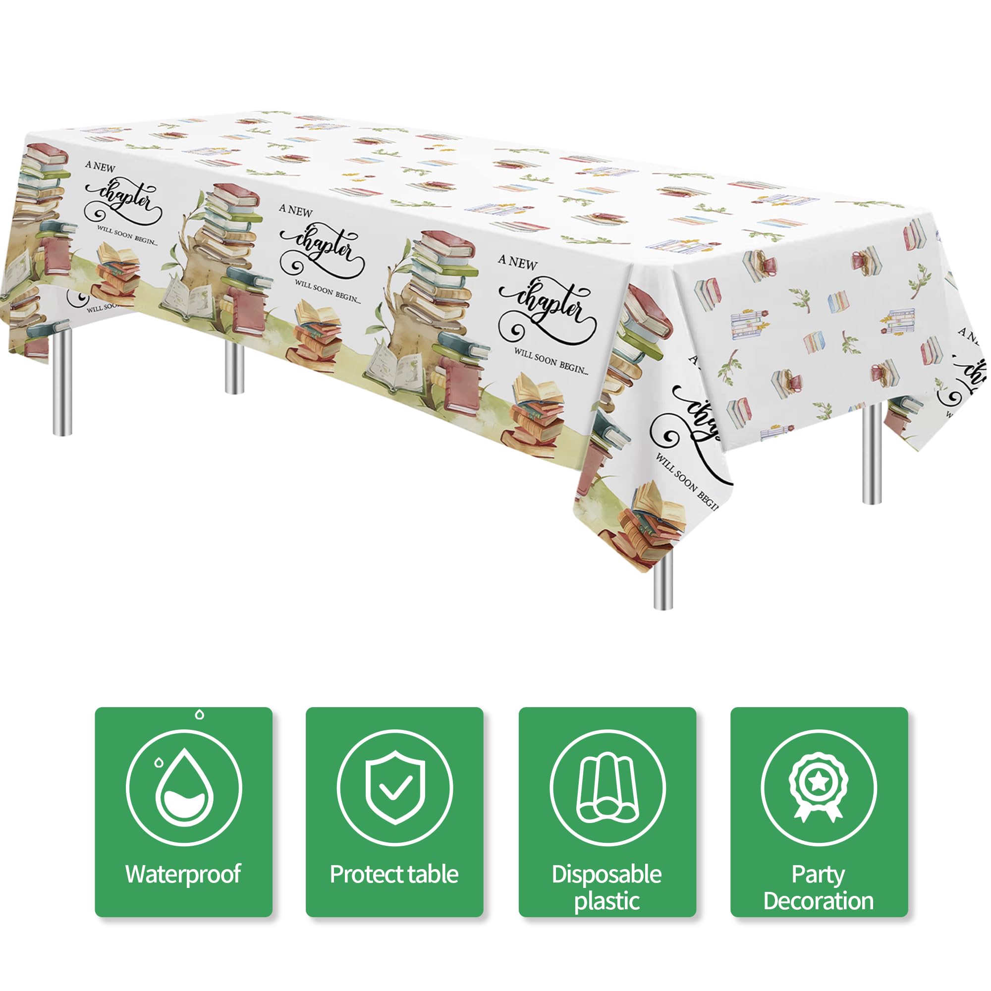 APOWBLS Storybook Baby Shower Decorations Tablecloth - A New Chapter Will Soon Begin Book Theme Party Supplies Table Cover, Library Reading Book Club Decoration Table Cloth - 3Pack (54in x 108in)