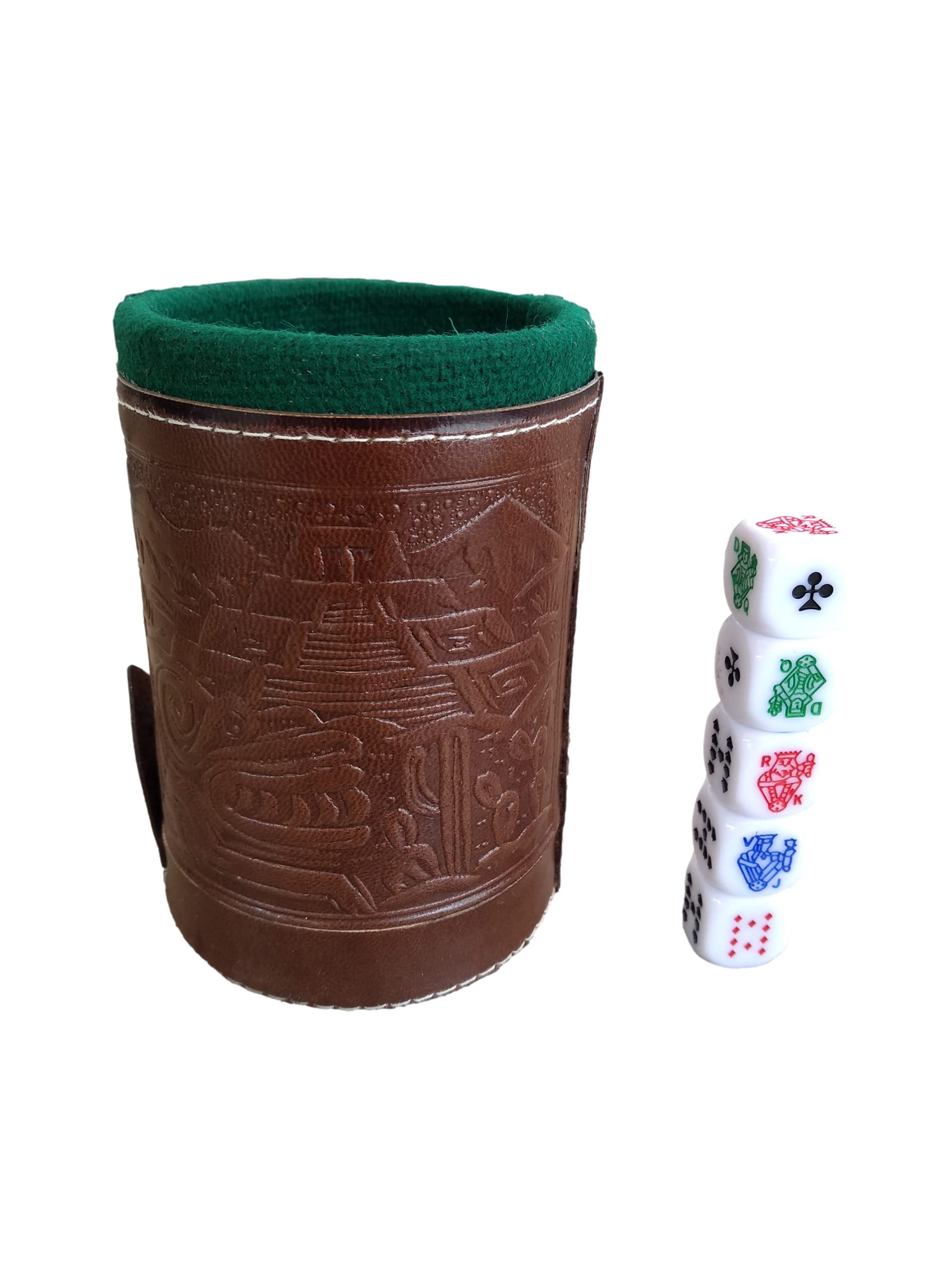 Cup Poker dice Game Set with Cup Leather Lined (cubilete)…Brown