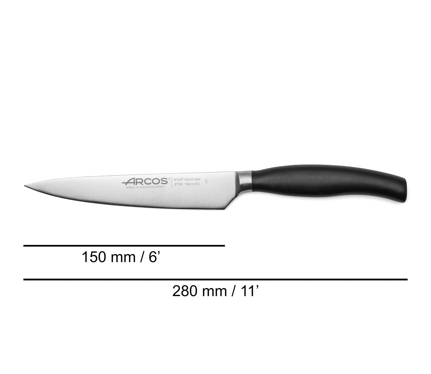 ARCOS Forged Kitchen Knife Set 3 Pieces (Paring Knife + Kitchen Knife + Chef's Knife). Stainless Steel Forged Nitrum. Polypropylene POM Handle. Series Clara. Black Color