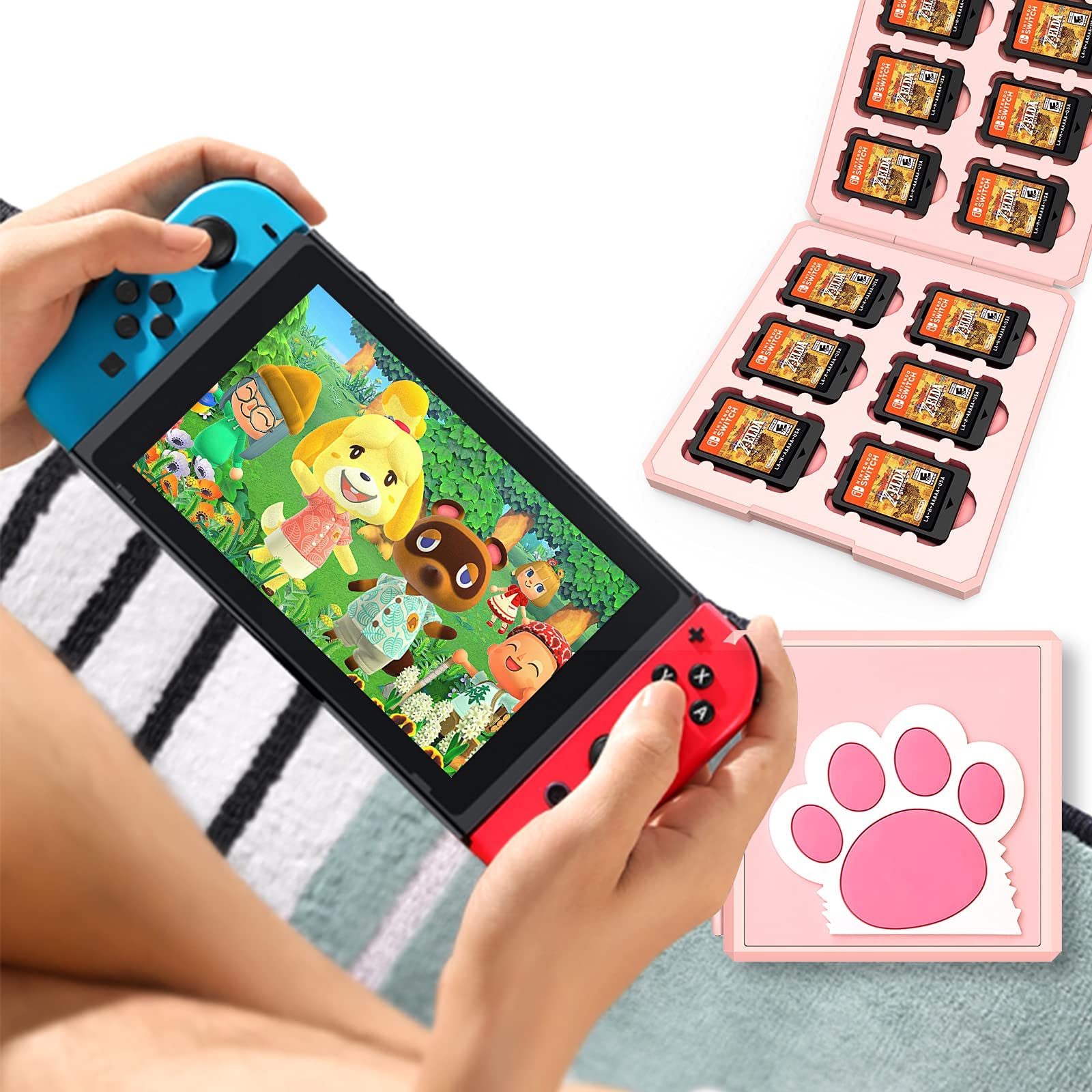 UFOPETIE Game Card Case for Nintendo Switch Game Card,Compatible with Nintendo Switch Case Animal Crossing Theme,Game Cards Case for Animal Crossing Switch Accessories-Thumb Grip 2PCS
