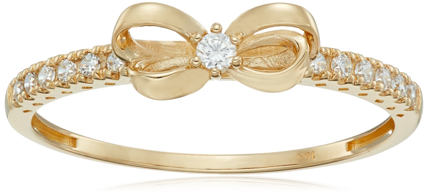 Amazon Essentials 10K Gold Dainty Bow Ring set with Round Cut Infinite Elements Cubic Zirconia (.216 cttw), Size 9 (previously Amazon Collection)