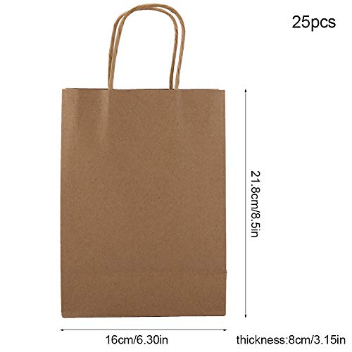 Akozon 25 PCS Gift Bag Kraft Paper For W Favor Bag With Handle Black For Home Use, Multifunctional Accessory (Yellow kraft paper)