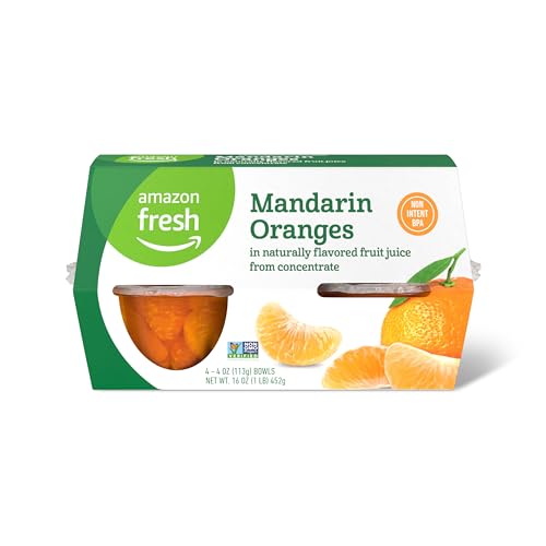 Amazon Fresh, Mandarin Orange in Fruit Juice, 4 Oz Bowls (Pack of 4) (Previously Happy Belly, Packaging May Vary)