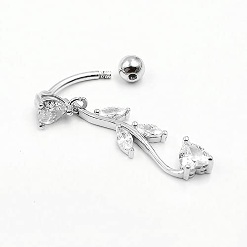Arardo Sterling Silver Top Down Reverse Belly Button Rings, Real 925 Sterling Silver Belly Rings, 14G Reverse Belly Button Ring, Sterling Silver Navel Piercing Rings, Dangle Leaves, 10mm, SS50-1