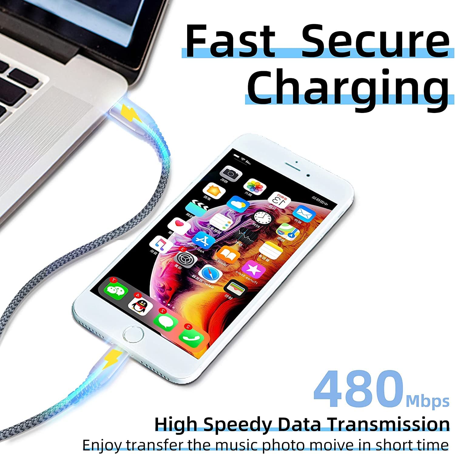 Apple MFi Certified USB-A to Lightning Cable,3 Pack 6 FT iPhone Charger Fast Charging Cable Nylon Braided iPhone Cord Long Compatible with iPhone 13 12 11 Pro Max XR XS X 8 7 6 Plus SE and More
