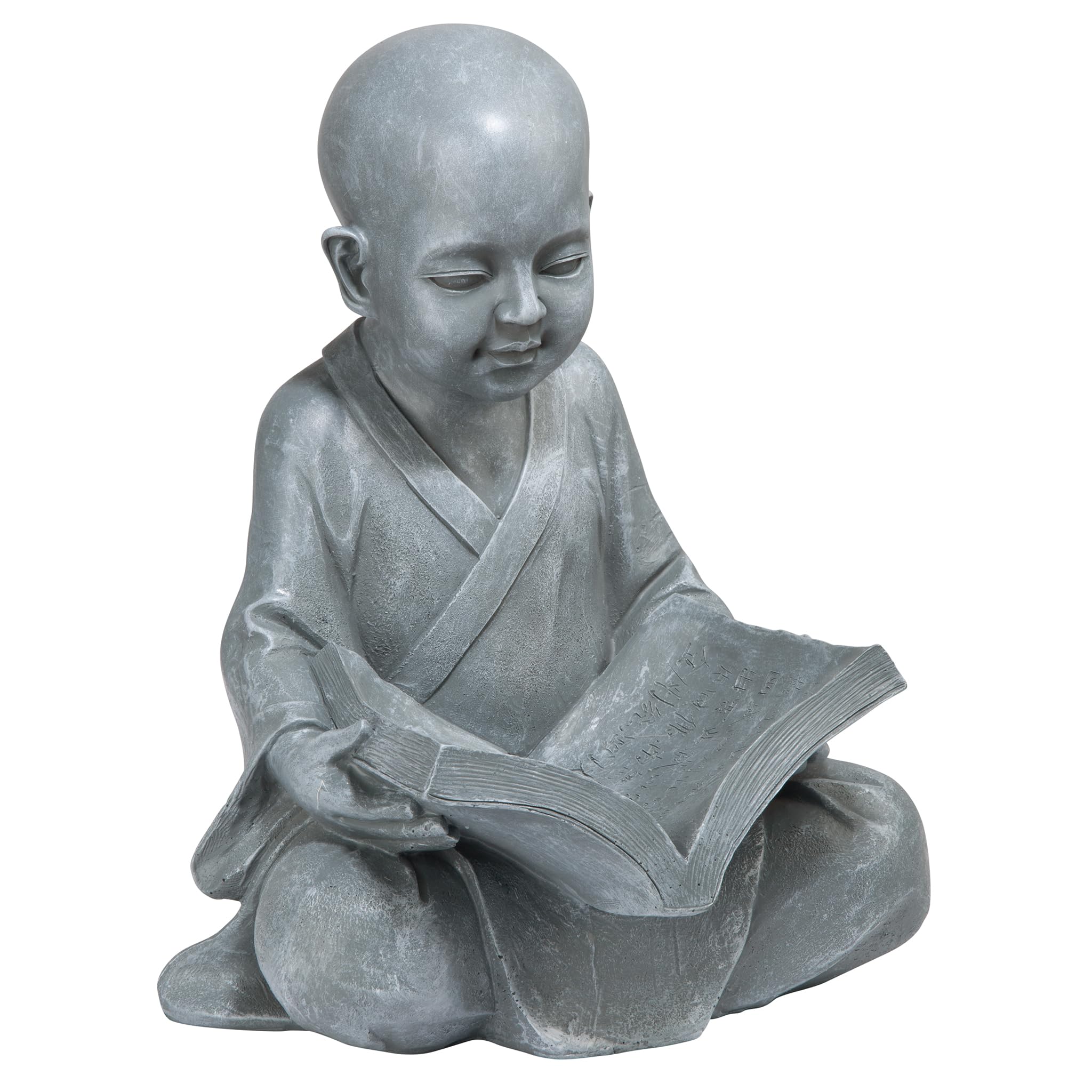 Design Toscano Baby Boy Studying The Five Precepts Asian Decor Garden Statue, 9 inches wide, 12 inches tall, Cast Stone Resin, Gray Stone Finish
