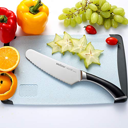 WELLSTAR Sandwich Knife, 6.5 Inch German Stainless Steel Serrated Utility Knife for Bread Vegetable Meat Cutting, Butter Spreader Knife, Razor Sharp Full Tang Handle Multipurpose Kitchen Knife