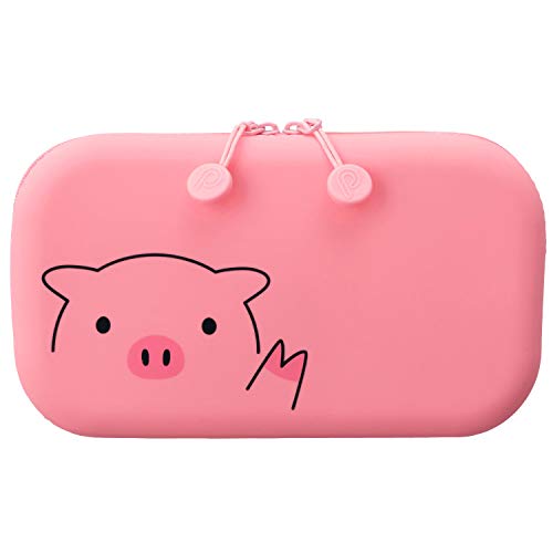 PuniLabo Pig Soft Silicone Zipper Pouch and Case for Pens, Pencils, Beauty Products and More