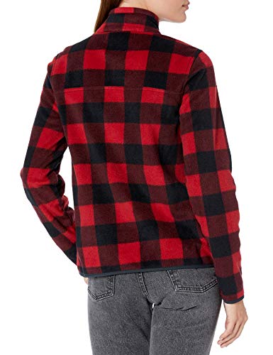 Amazon Essentials Women's Polar Fleece Long-Sleeve Mock Neck Relaxed-Fit Popover Jacket with Pockets, Black Red Buffalo Plaid, X-Large