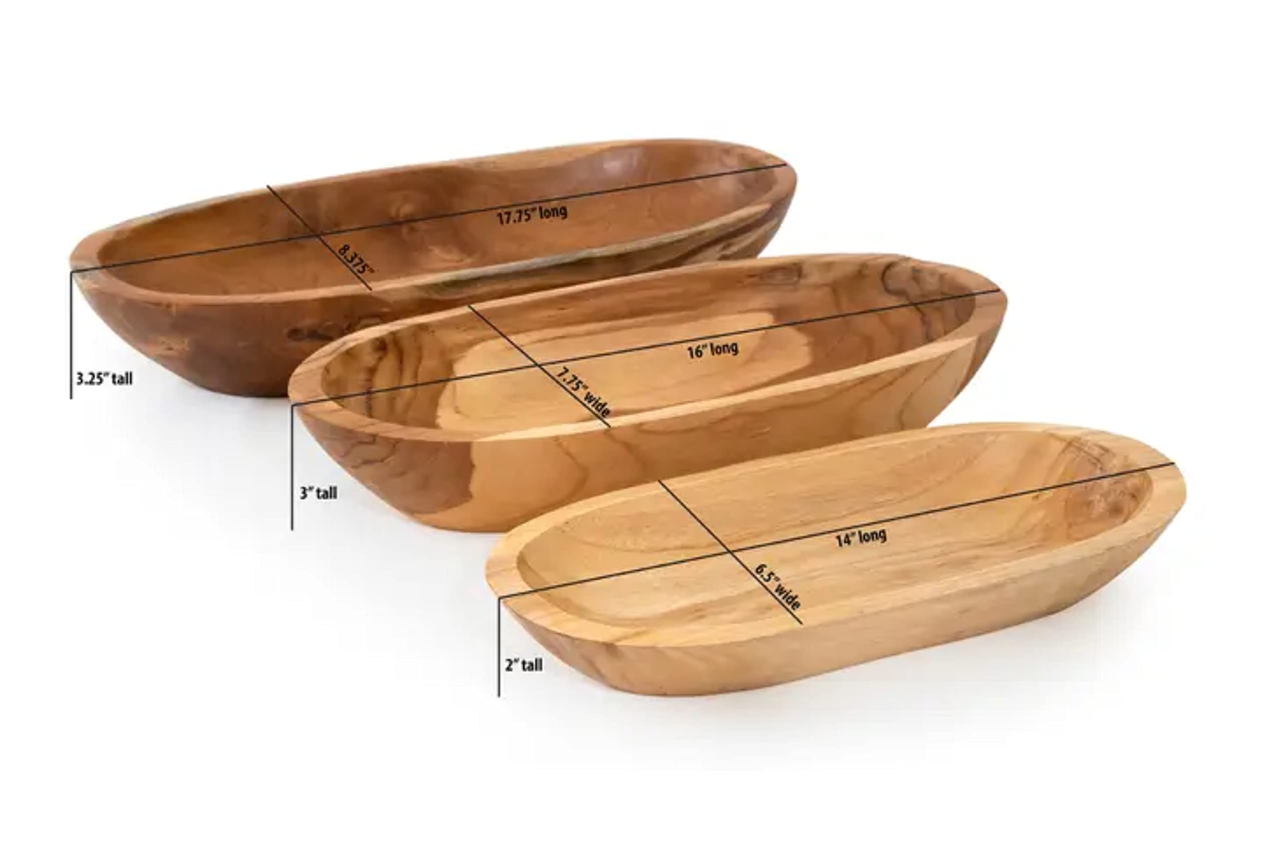 ANDALUCA Teak Wood Decorative Oval Wood Dough Bowls (Set)