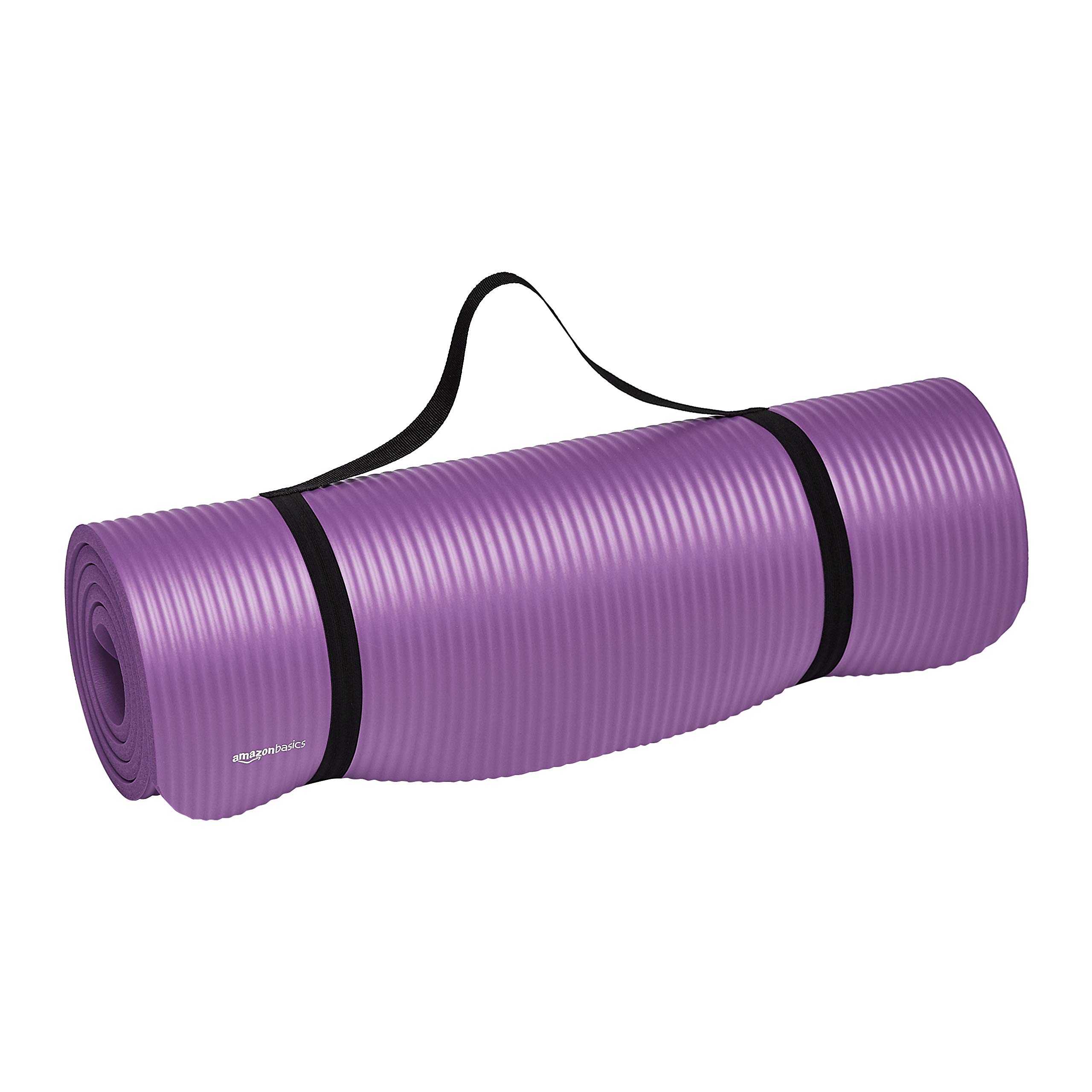 Amazon Basics Extra Thick Exercise Yoga Gym Floor Mat with Carrying Strap - 74 x 24 x .5 Inches, Purple & Neoprene Hexagon Workout Dumbbell Hand Weight, 3-Pound, Purple - Set of 2