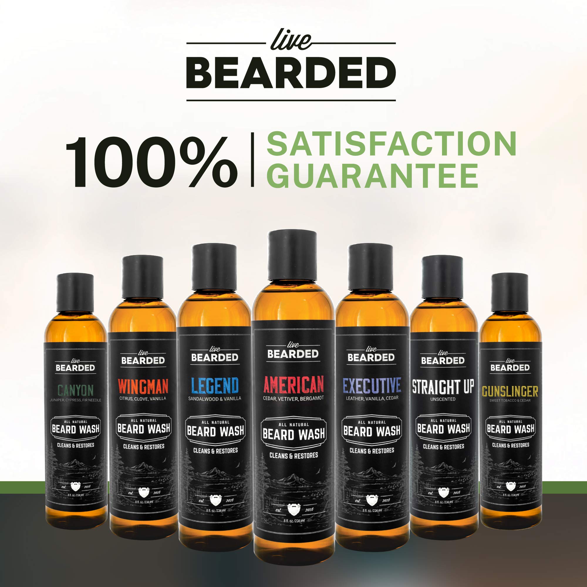 Live Bearded Beard Wash, 8 fl oz - Water-Based Face Cleanser with All-Natural Ingredients for a Gentle, Deep Clean - Made in the USA | Executive Scent - Cedar, Vanilla
