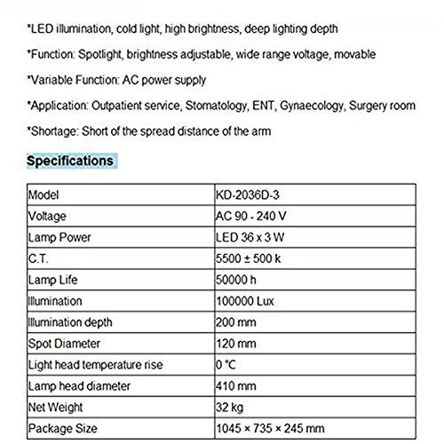 TDOUBEAUTY 108W Mobile AC LED Dental Exam Light Shadowless Lamp KD-2036L-3