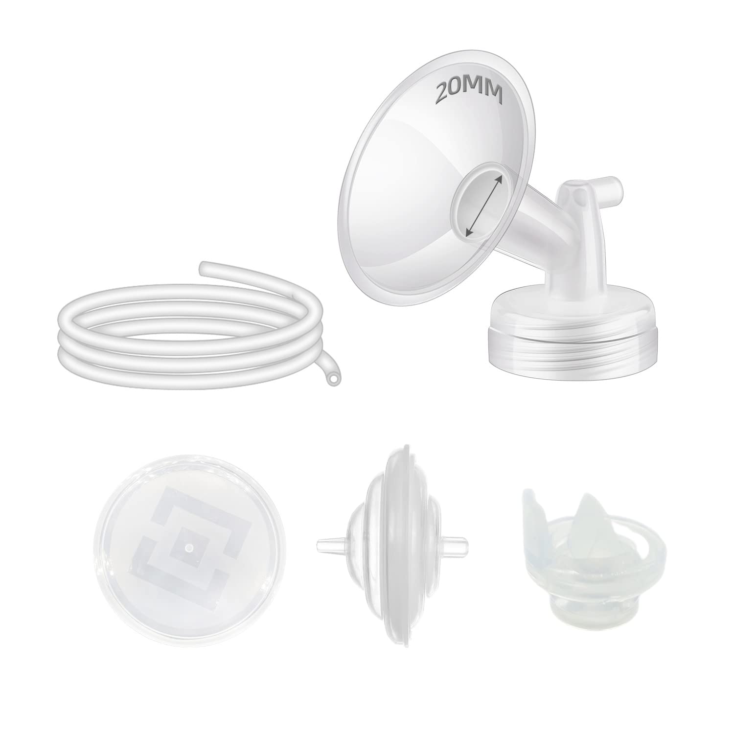 Begical Pump Parts Compatible with Spectra S2 S1 9 Plus Motif Luna Amada MYA Breastpump, Incl 20mm Flange Plug-in Clear Valve Tubing Backflow Protector Flange Cover, Replace Original Pump Accessories