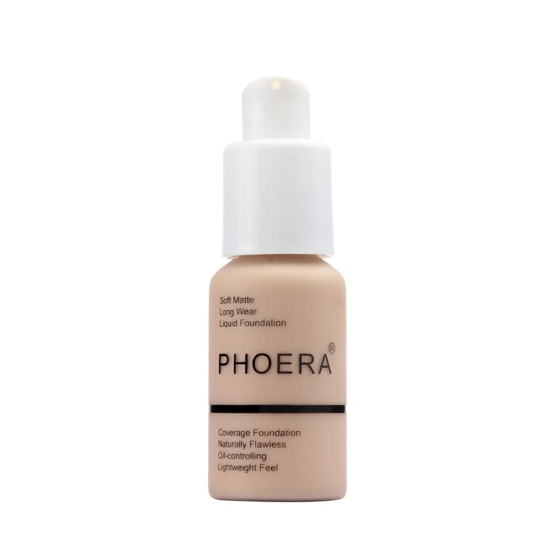 ABRUS® - PHOERA Foundation, Full Coverage Foundation, Soft Matte, Oil Control Concealer, Foundation Makeup Face Make up Long Lasting 24HR Waterproof 30ml (1 Piece - 102 Nude)