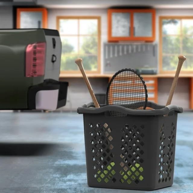 AuOsi 2 Pack Ultra Easy Carry Plastic Laundry Hamper, 2 Bushel Lamper Plastic Laundry Basket with Silver Handles,Dirty Clothes Laundry Hamper Bin for Home, Apartment, or Dorm Room, Black, KT458