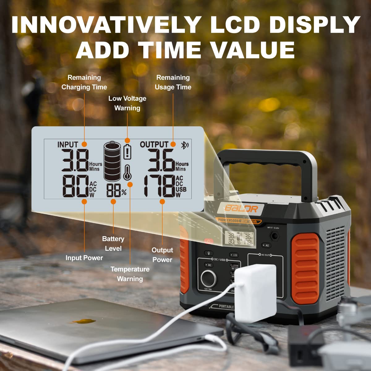 BALDR Portable Power Station 500W, 400Wh Outdoor Solar Generator Mobile Lithium Battery Pack with 120V AC Outlet (Solar Panel Optional) for Road Trip Camping, Outdoor Adventure