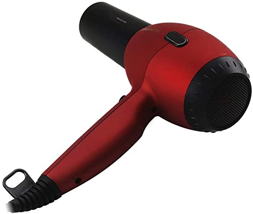 Ovente 1875 Watt Professional Hair Dryer with Diffuser, Ionic & Tourmaline Technology, For Body, Volume & Smoothing, Concentrator Attachment & Travel Bag, Lightweight for Home Use, Black & Red X3400BR