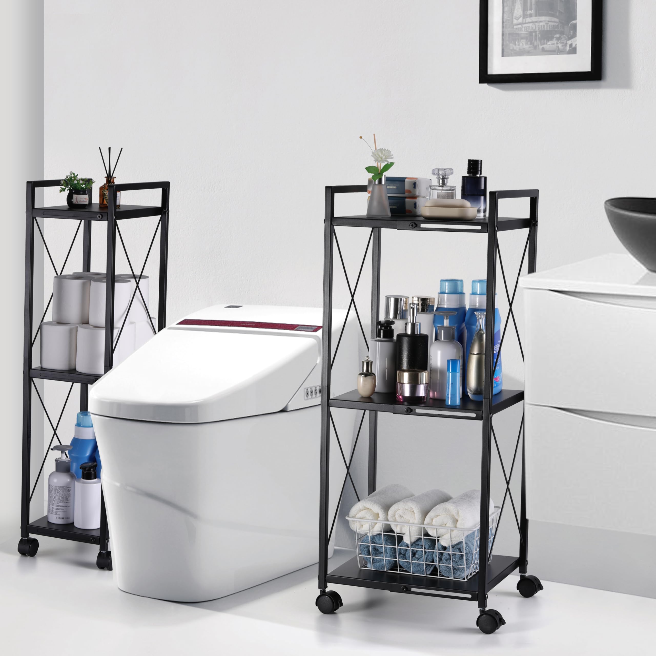 Boulphia 3 Tier Narrow Shelf Unit for Small Spaces, Shelf Between Washer and Dryer, Expandable, Narrow, Laundry Shelf Between Washer and Dryer, Ideal for Bathroom, Kitchen, Storage, Laundry