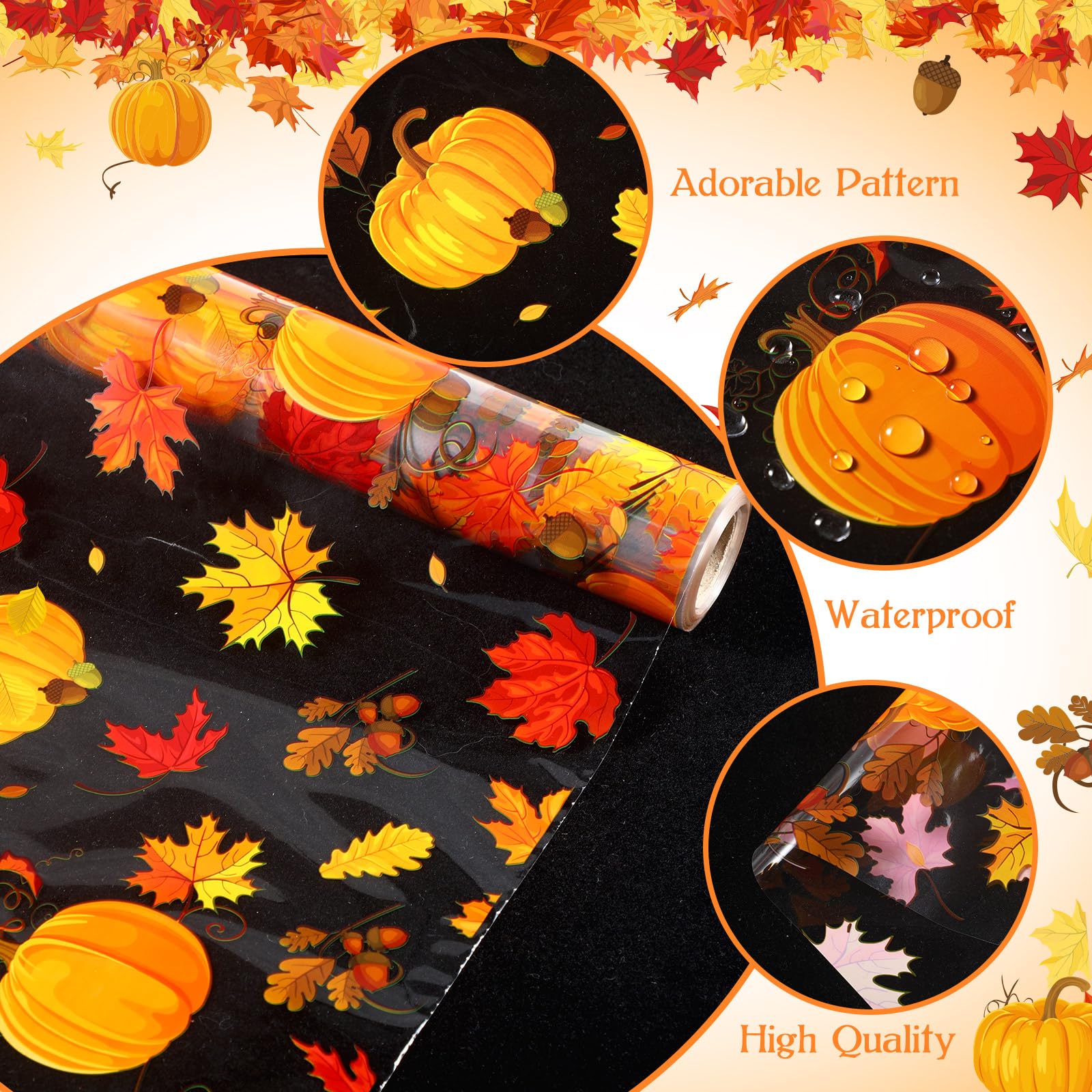 Fall Cellophane Wrapping Paper 100 ft x 16 Inch 2.5 Mil Thick Cello Wrap Roll Crystal Clear Autumn Theme Paper Wrapper Pumpkin Maple Leaf Cellophane Gift Wrap for Treat Small Basket Craft Flowers