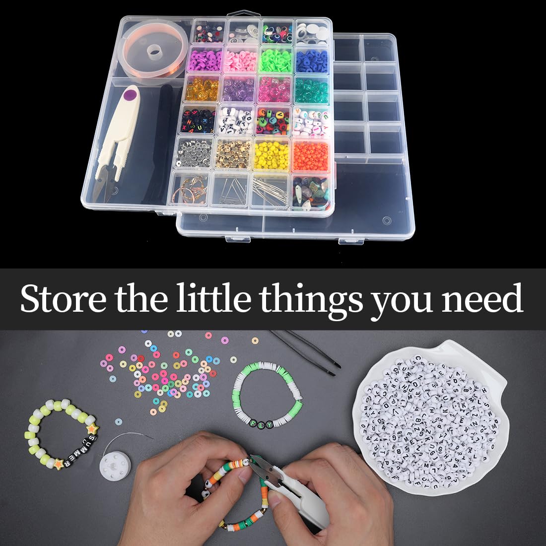 Bundooraking 26 grids bead organizer box (1.7cm thick), Arts DIY Crafts Jewelry organizers and storage box, Dividers plastic bead storage box, craft storage for Beads, Jewelry, Small charms.