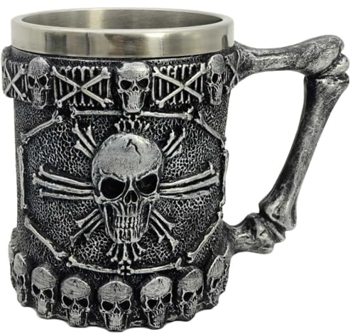 Classic Stainless Steel Reusable Insulated Viking Skull Cups Novelty Coffee Mugs for Women and Beer Mug for Men 14oz with Handles for Tea Milk Coffee Drinking &Halloween Bar Drinkware Gift,Party Cup