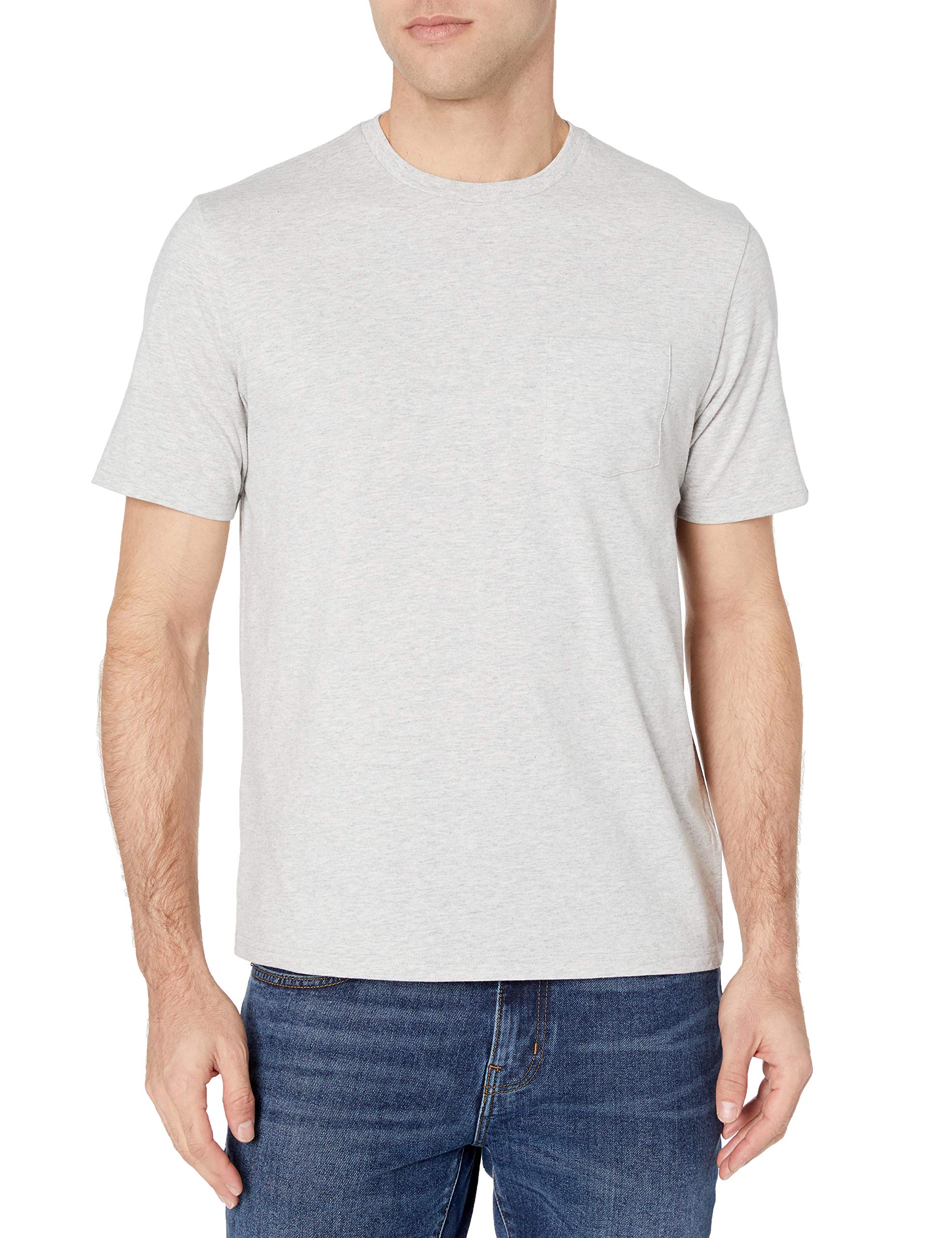 Amazon Essentials Men's Regular-Fit Short-Sleeve Crewneck Pocket T-Shirt, Pack of 2, Bright Green/Light Grey Heather, Large