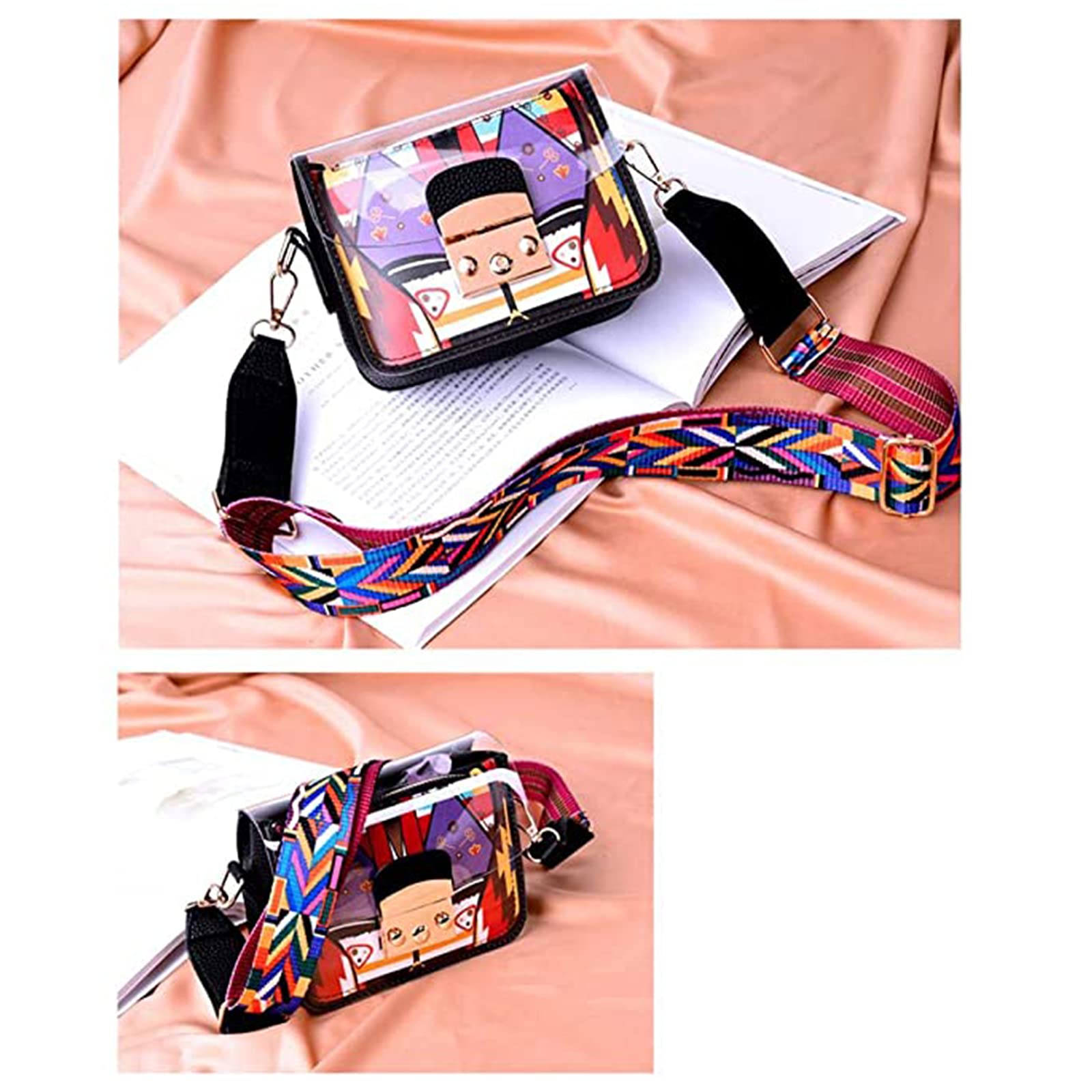 mothgel Women Mini Transparent PVC Plastic Crossbody Summer Durable Shoulder Bag (Black)