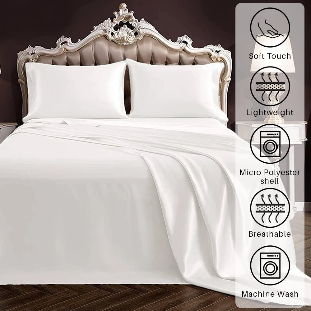 Bedify Bedding 100% Pure Silk Satin Duvet with Fitted Set 4 Pcs Silk Fitted Sheet 15" Deep Pocket Silk Duvet Cover Pillowcases Soft Silk Sheets|Wrinkle Free Fade Resistant(Black,King)