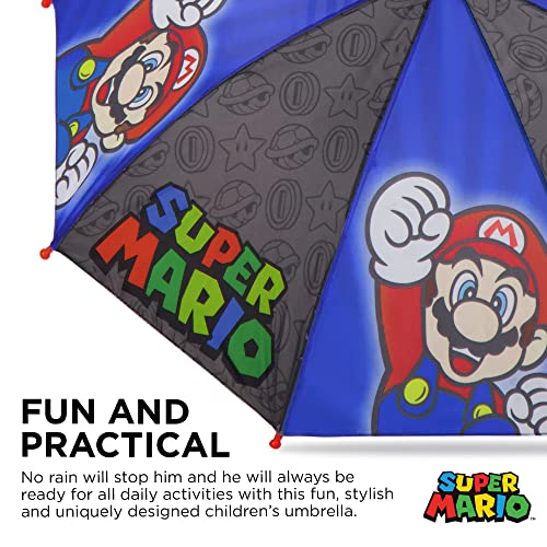 Nintendo boys Kids, Mario And Luigi Children's Rainwear, Ages 3-8 Umbrella, Grey/Blue, Age 3-6 US