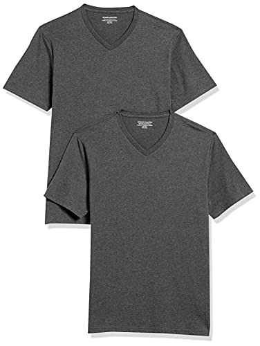 Amazon Essentials Men's Slim-Fit Short-Sleeve V-Neck T-Shirt, Pack of 2, Charcoal Heather, Large