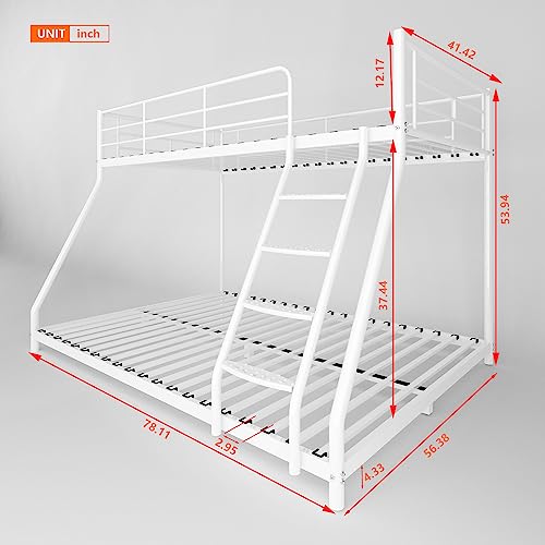 AnwickNomo Heavy Duty Steel Twin Over Full Bunk Bed, Bunk Beds for Kids Adults Teens Bunk Bed with Stairs & Flat Rungs, Metal Slat Support, No Box Spring Needed (White)