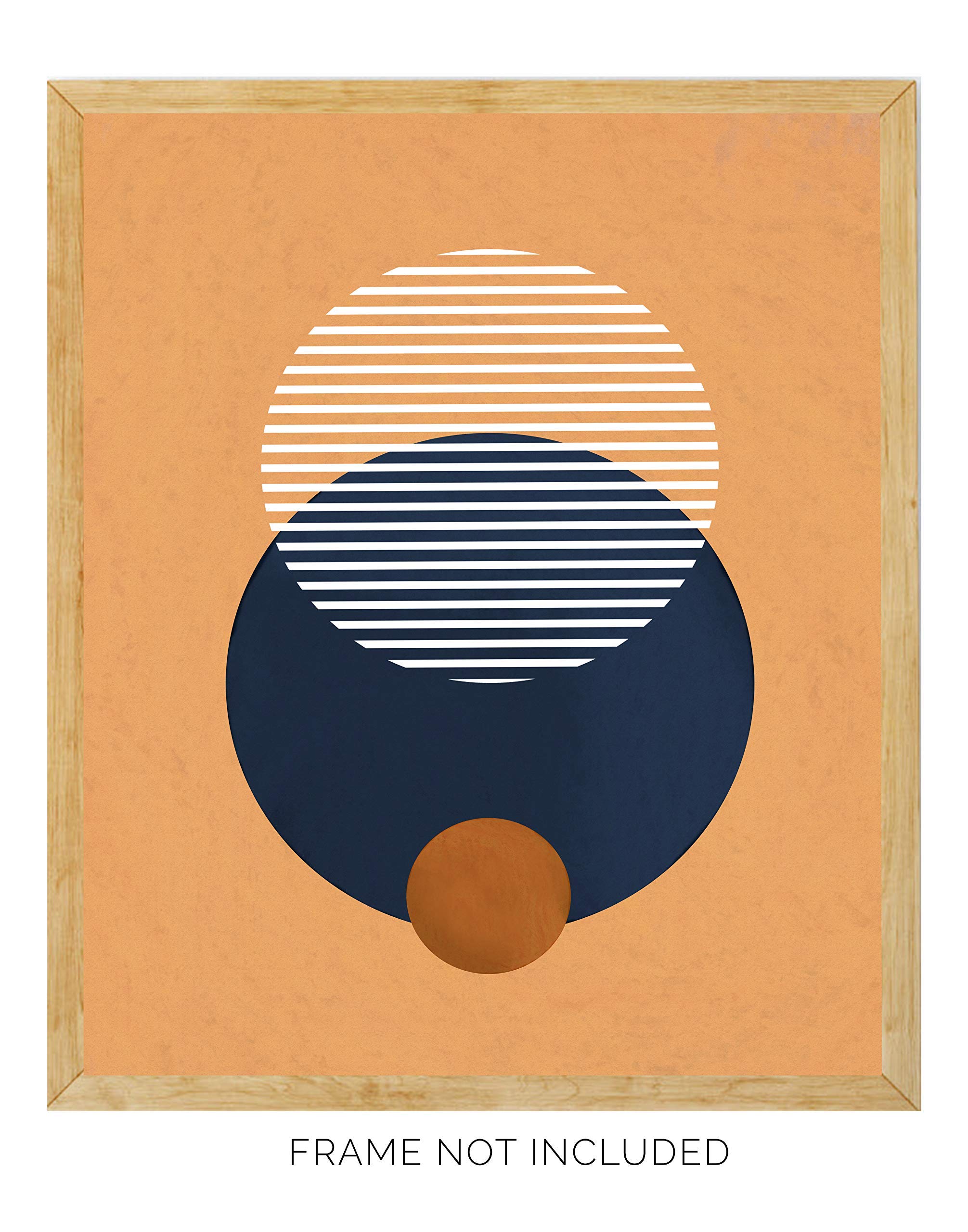 Abstract Blue & Terra 3 Circles Wall Art. 11x14 UNFRAMED Print. Abstract, Minimalist Modern Wall Decor. Shades of Dark Blue, Rust, White.