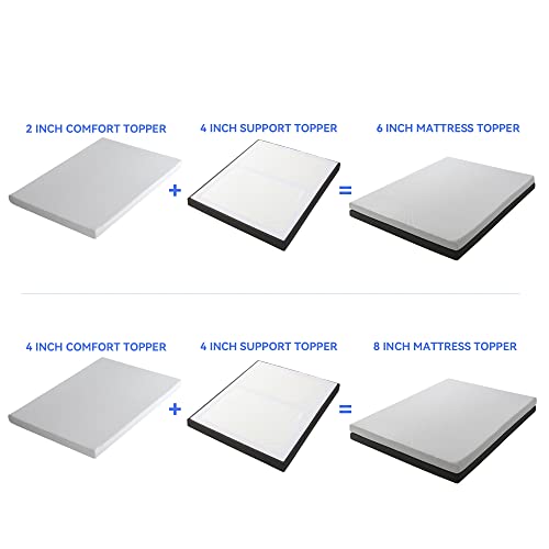 Erdoru 2 Inch Queen Size Mattress Topper with Removable Cover,8 Inch Memory Foam Mattress,2-in-1 Combination Mattress Topper in a Box,CertiPUR-US Certified,White