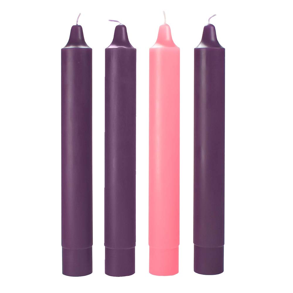 Concordia Supply Advent Pillar Candles 12" x 1.5", Stearin Wax Candlesticks for Religious Activity, Clean Burn Candles, Decorative Candle Sticks for Celebration & Occasion, 3 Purple, 1 Rose