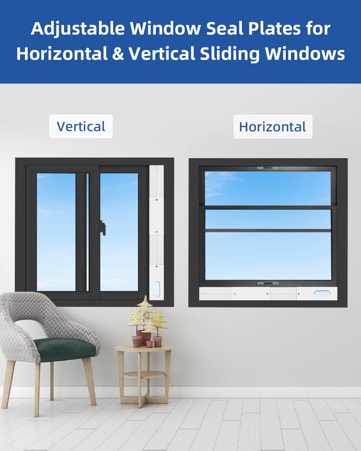 KGDJS Portable AC Window Kit, Universal Portable Air Conditioner Window Kit with AC Seal Panel, Adjustable Sliding AC Window Vent Kit for Vertical/Horizontal Window, Fit for 5.0" Exhaust Hose