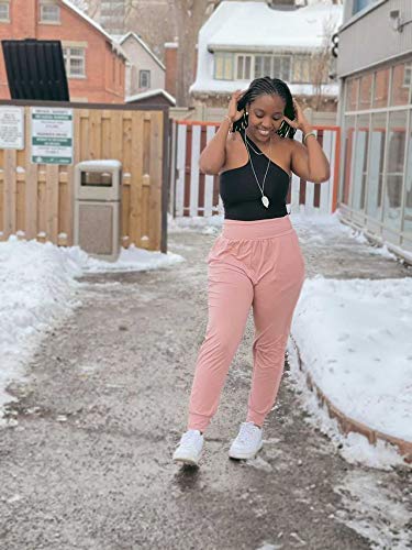 UEU Women's Cozy Yoga Joggers Pants Loose Workout Sweatpants Comfy Lounge Pants with Pockets (Pink, XXX-Large)