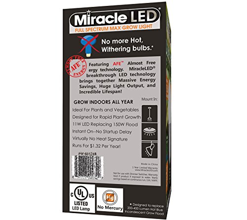 MiracleLED 604594 Multi-Plant Full Spectrum Grow Light Bulb, Single Pack, White 150W