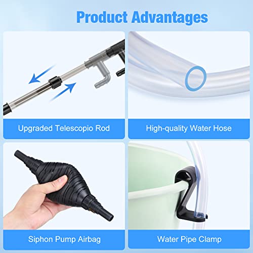 bedee Manual Aquarium Gravel Cleaner, Fish Tank Vacuum Gravel Cleaner, 3 in 1 Aquarium Siphon Vacuum Cleaner Kit for Water Change,Sand Cleaning,Remove Dirt with Adjustable Telescopic Rod