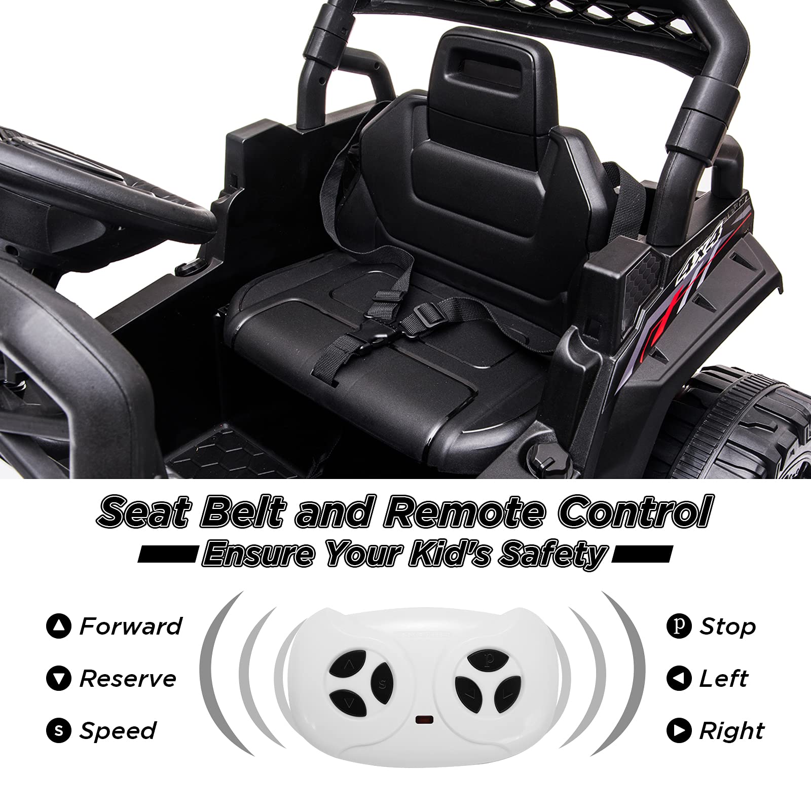 Nasitip 12V Kids Ride On Car Truck w/Parent Remote Control, Spring Suspension, LED Lights, AUX Port, Music (Black, no Tent)