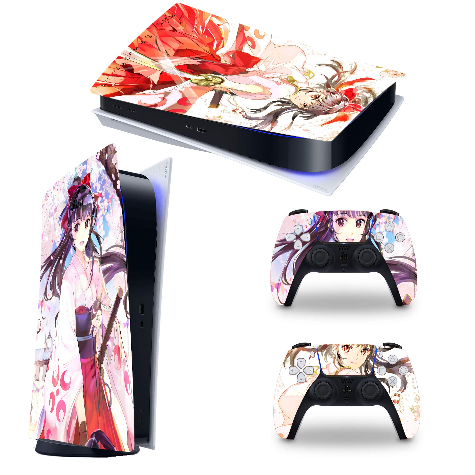 Anime Girl battle PS5 Digital Edition Whole Body Vinyl Skin Sticker Decal Cover for Playstation 5 Digital Edition System Console and Controllers