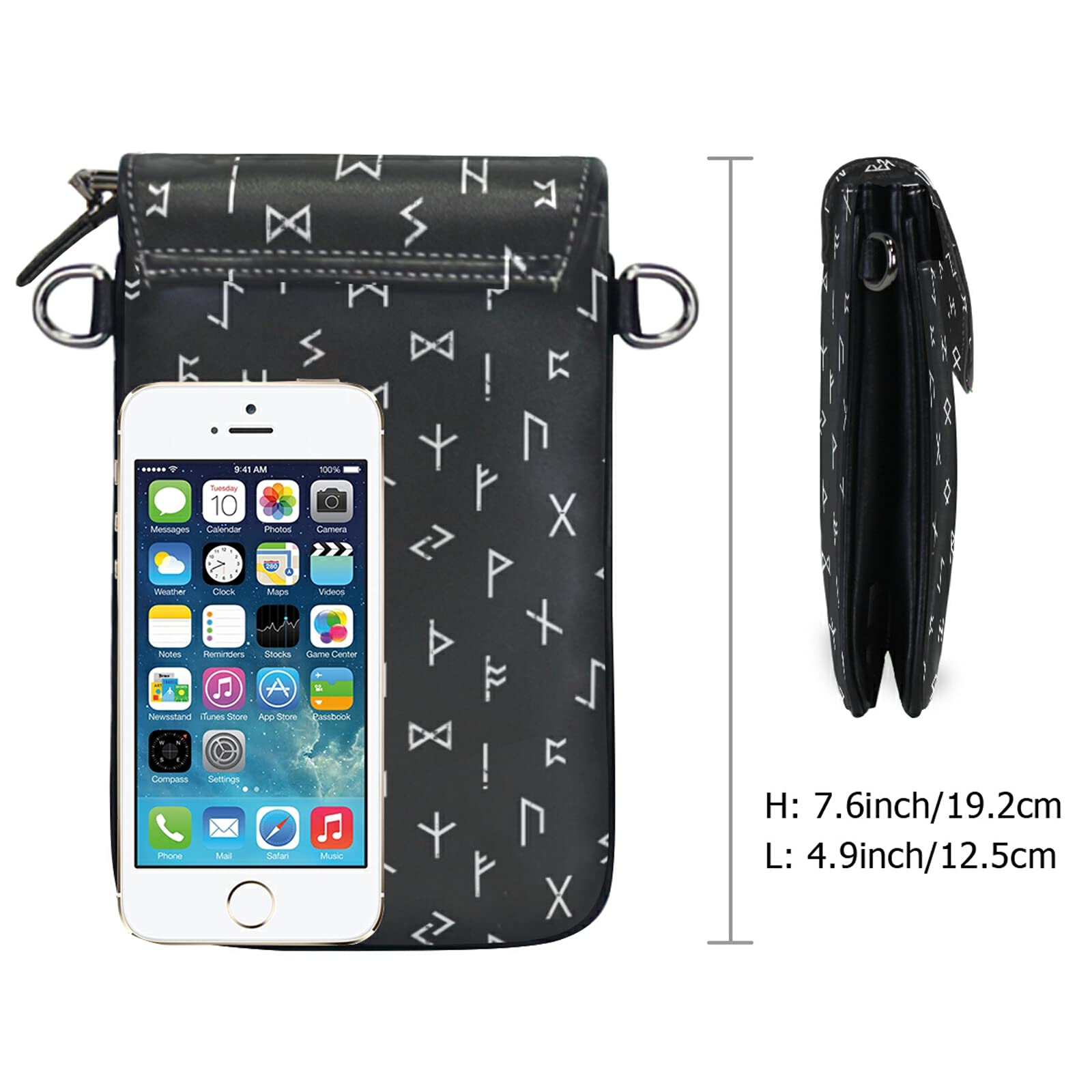Abstract Grunge Elder Futhark Runes Small Crossbody Cell Phone Bag for Women, Mini Shoulder Handbag Wallet Card Hold Purse