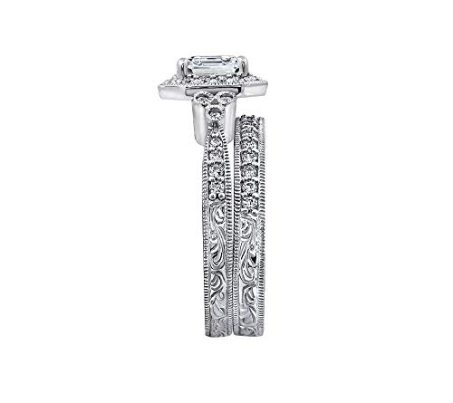 Amazon Essentials Platinum-Plated Sterling Silver Antique Ring set with Asscher-Cut Infinite Elements Cubic Zirconia, Size 8 (previously Amazon Collection)